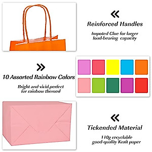 TOMNK 40pcs Paper Party Favor Bags with Handles Bulk 10 Colors Wrapped Treat Gift Craft Bags for Christmas Day, Baby's Birthday, Wedding, Party Supplies