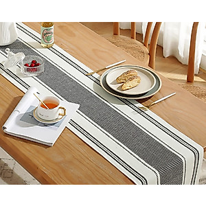 Caflife Boho Table Runner Balck and White for Modern Farmhouse Decor, Natural Cotton Woven Runner with Tassels for Home Dining Table décor 13 x 72 Inch Long