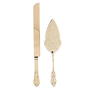 Ella Celebration Cake Knife & Server Set, Wedding, Anniversary, Vintage Party Supplies Dessert Gift Set (Elegant Light Gold)