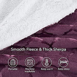 L'AGRATY Sherpa Throw Blankets, Plush Warm Throw Blankets for Adults, Microfiber Soft Throw Blanket for Bed, Fleece Throw Blanket for Couch (50 * 60 inches, Purple)