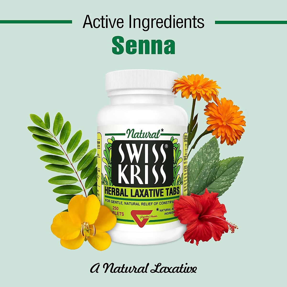 Swiss Kriss Herbal Laxative Tablets, Natural Laxatives for Constipation Relief, Senna Laxative, 250 tablets, (Pack of 2)