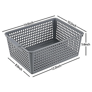 Guankan Plastic Basket for Organizing, 3 Pack Large Storage Basket Bin, Gray