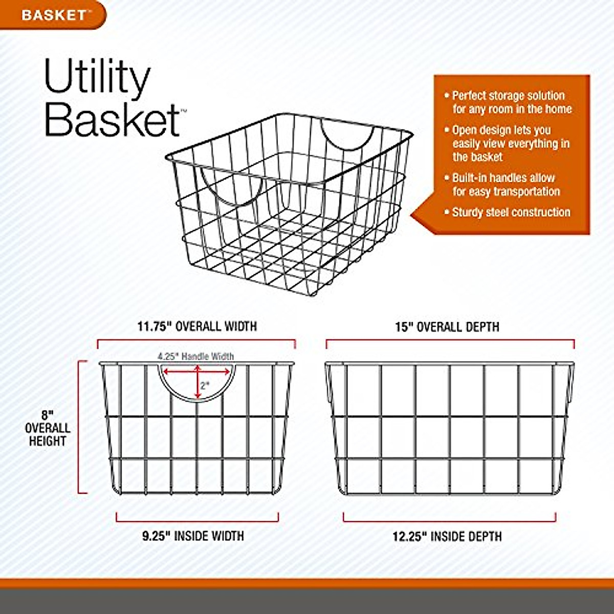 Spectrum Utility Wire Basket (Black) - Storage Bin & Décor for Bathroom, Closet, Pantry, Under Sink, Toy, Shelf, Kitchen, & Nursery Organization