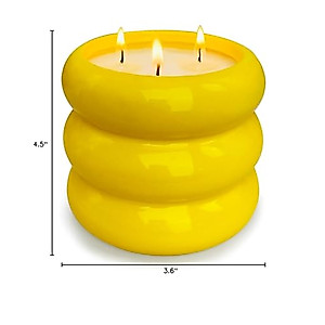 Outdoor 3 Wick Large Citronella Candle, 18oz, Ceramic, Yellow, Strong Lemongrass Scented Candles, for Patio Decor, Outside Table, Beautiful Candle Jars