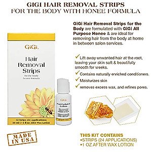 GiGi Hair Removal Strips for the Body - Pre-Waxed with GiGi All-Purpose Honee Formula, 12 Strips
