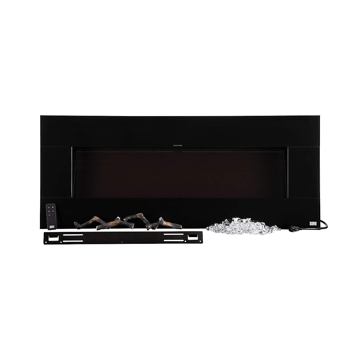 BurnBrite 88001 50-Inch Dual-use Wall Mount & Recessed Electric Fireplace with Crystals and Driftwood, Black