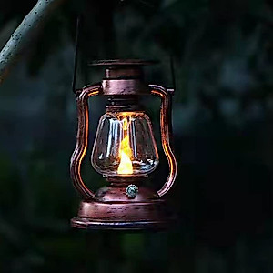 Solar Lantern Outdoor Hanging Solar Lights Dancing Flame Christmas Decor Vintage Led Waterproof Camping Lamps Landscape Decor for Table Patio Garden Yard Pathway Porch (Copper)