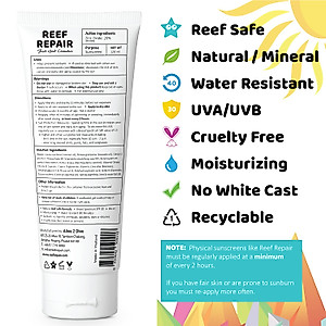 Reef Safe Sunscreen SPF 30+ All Natural, Water Resistant, Moisturizing, Biodegradable, Broad Spectrum UVA/UVB Coral Friendly Mineral Suncream from Reef Repair 4 fl. Oz