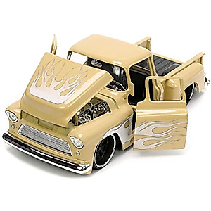 Jada Toys Just Trucks 1:24 1955 Chevy Stepside Pickup Die-cast Car Tan with Tire Rack, Toys for Kids and Adults (26144)
