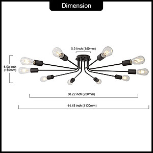 TULUCE Modern Semi Flush Mount Ceiling Light Industrial 10 Light Vintage Oil Rubber Bronze Sputnik Chandelier Lighting Industrial Kitchen Light Fixture