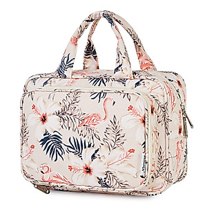 Narwey Full Size Toiletry Bag Women Large Makeup Bag Organizer Travel Cosmetic Bag for Essentials accessories (Beige Bird)