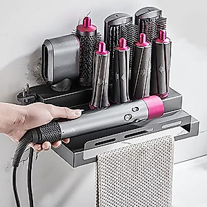 Nuscen 8Holds Wall Mount Holder for Dyson Airwrap Styler,Supersonic Hair Dryer,3 Layers with Hook Organizer Storage Shelf Corrosion-Resistant Stainless Steel for Curling Iron Wand Barrels Brushes
