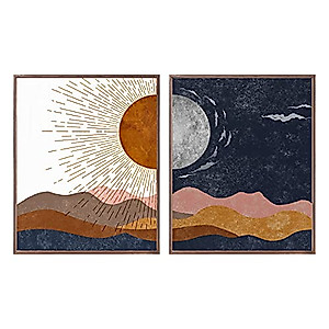 Sun and Moon, Boho Art, Decorative Wall Art, Desert Prints, Modern Abstract Art, Sunshine Decor, Bedroom Wall Art, Above Bed, Set of 2 Prints UNFRAMED (Large)