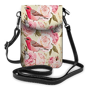 Beabes English Roses And Birds Crossbody Cell Phone Purse Floral Flower Butterflies Vintage Botanical RomanceWallet Handbag
