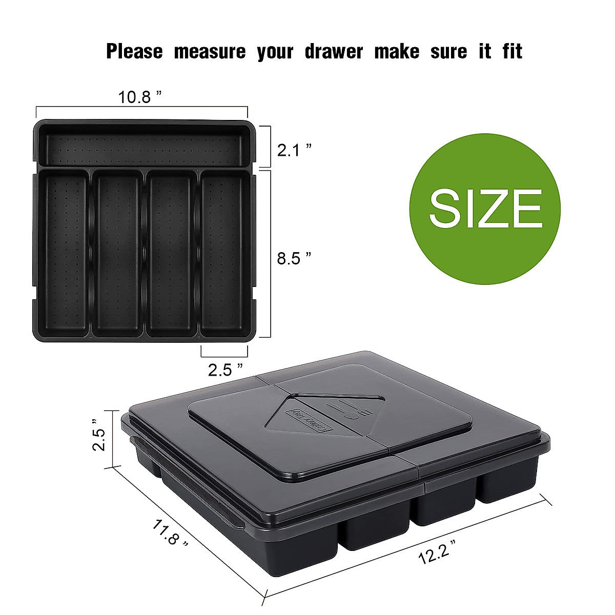 Goehiaul Silverware Organizer with Lid Silverware Tray for Drawer Countertop Utensil Organizer Cutlery Tray with Snap-on Lid