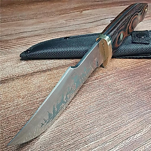 8.85" Fixed Blade Knives with Sheath - Hunting Knife with Beautiful Wood Handle for Hunting, Camping. Survival and Tactical
