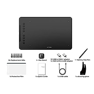 XPPen Deco 01 V2 Graphics Tablet 10x6.25 Inch Drawing Tablet 8192 Levels Pressure Battery-Free Pen with Tilt Function Android/Chromebook Supported Online Teaching Tablet