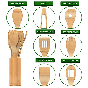 Wooden Spoons for Cooking - Utensils Holder - 7pcs Bamboo Utensil Set - Wooden spoons - Kitchen Utensils - Wooden Cooking Utensils - Wood Cooking Utensils Set - Kitchen Utensils Set Wood - Spatula
