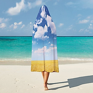 Hooded Blanket Poncho, Yellow and Blue Women Men Hooded Blanket, Wheat Field Vibrant Summer Harvest Sunbeam, Soft Warm Cozy, 40 x 50inches, Studying Reading Snuggling Napping Office