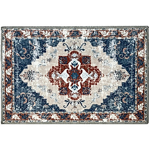 FAIOKAVER Washable Boho 3'x5' Area Rug - Non Slip, Foldable Indoor Carpet for Living Room, Bedroom, Kitchen-Easy to Clean, Durable and Stylish,Multi Color