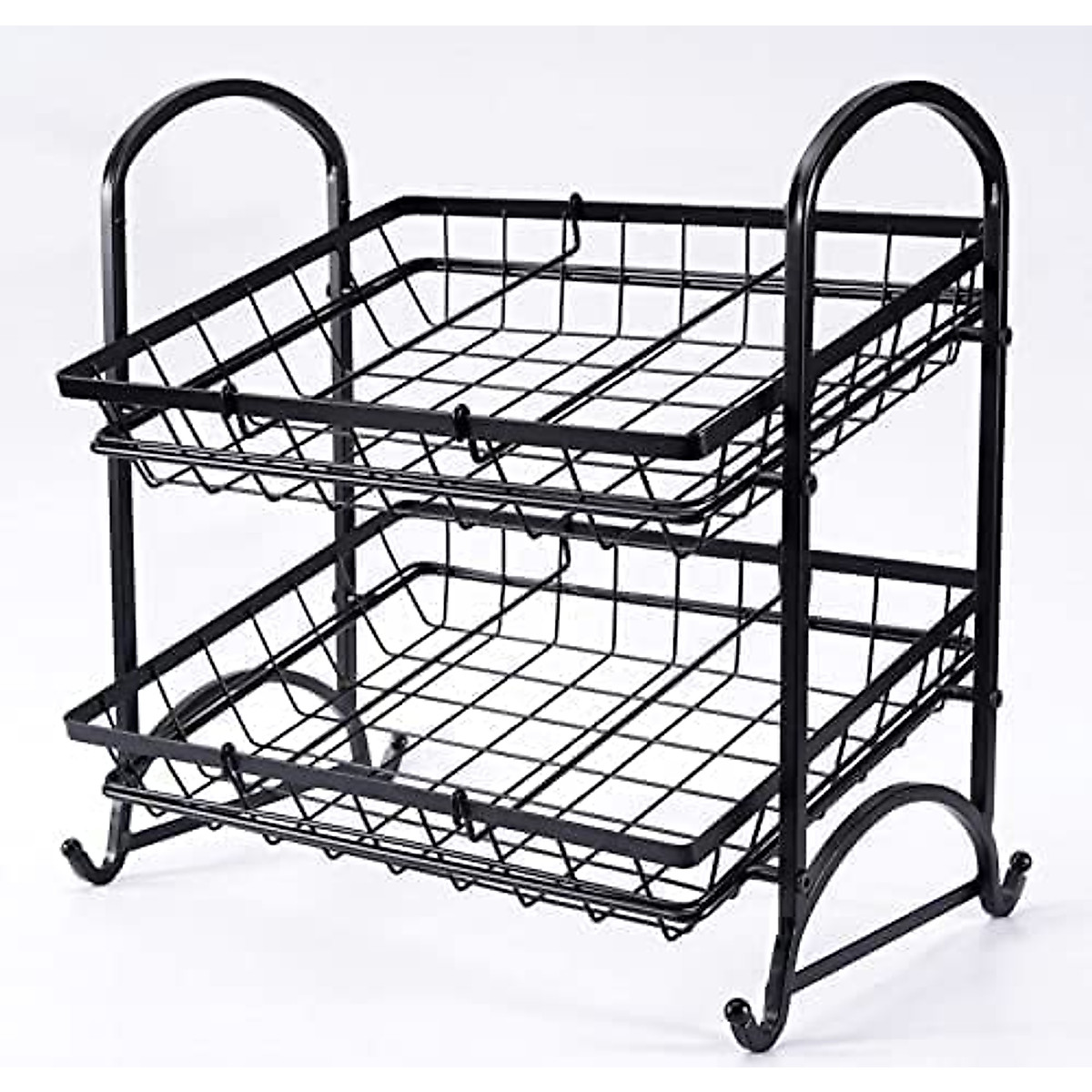 Giftburg Stackable Can Rack Organizer, Angle 2-Tier Tray Display Stand, Fruit Basket Stand, Potato Chip Rack, Multifunctional Can Dipsenser for Storing Canned Snacks Drinks and more, Black