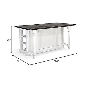 Pemberly Row 71.5" x 38" Farmhouse Wood Kitchen Island with Adjustable Shelves, Ample Storage Space, in White & Dark Brown Finish