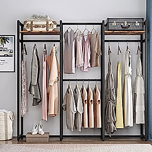 Tribesigns Garment Rack Heavy Duty Clothes Rack, Free Standing Closet Organizer with Shelves and Hanging Rod, Large Metal Clothing Rack for Hallway, Bedroom, Max Load 500Lbs (Dark Black)