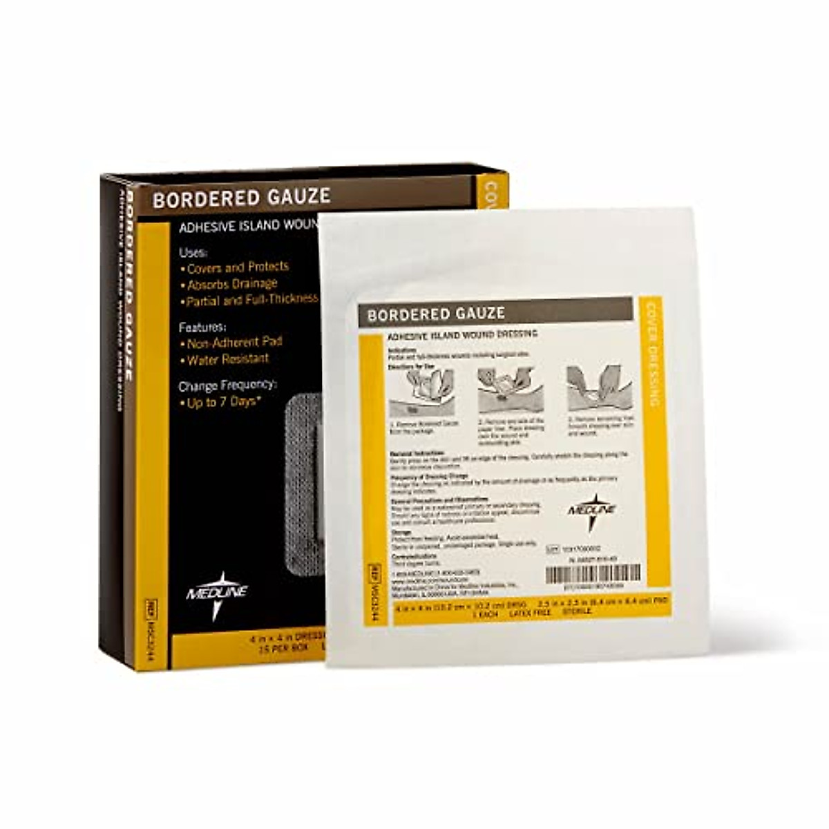 Medline Bordered Gauze, 4" x 4" Adhesive Island Wound Dressing, Sterile, 15 Count