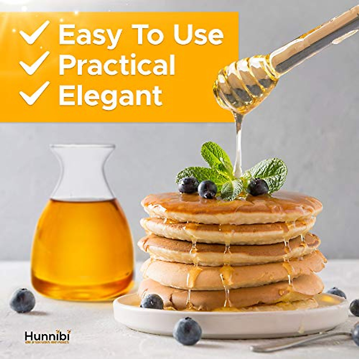 Hunnibi Handmade Honey Jar with Dipper, Glass Made Honey Dipper and Honey Pot