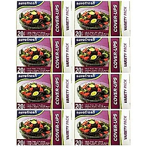 SureFresh Cover-Ups Food Covers, Elastic Stretch-to-Cover Variety Packs, Box of 20 (Pack of 8)