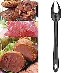 KSENDALO Plastic Cooking Meat Fork 12.4in Two Prong Kitchen Nylon Nonstick Carving Serving Fork Turning Holding Sausages Bacon Meatball etc Black