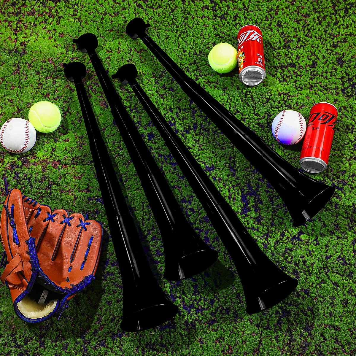 Outus 4 Pieces Collapsible Stadium Horn 24 Inch Vuvuzela Plastic Trumpet Horn Blow Horn Noisemakers for Sporting Events Graduation Games School Sports Party Supplies Favors Accessories (Black)