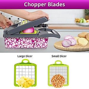 Vegetable Chopper, Multifunctional 12 in 1 Food Chopper Veggie Chopper Onion Chopper Vegetable Slicer Mandolin Slicer for Kitchen Vegetable Chopper with Container 8 Blades Garlic Chopper Slicer