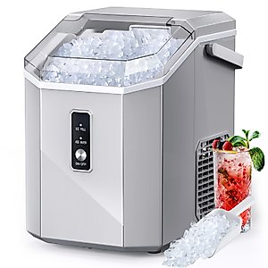 FREE VILLAGE Nugget Ice Maker Countertop, Pebble with Soft Chewy Pellet Ice, 11,000pcs/35Lbs/Day, Self-Cleaning, One-Click Operation, Portable Machine for Home Kitchen Bar Party, Grey