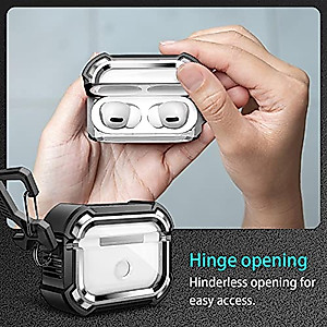 Dexnor Compatible with Airpods Pro (2019) Case Clear Hard PC & Hard Shell Protective Cover [LED Visible] [Supports Wireless Charging] 360 Full Body Skin with Keychain for Men Boys - Black