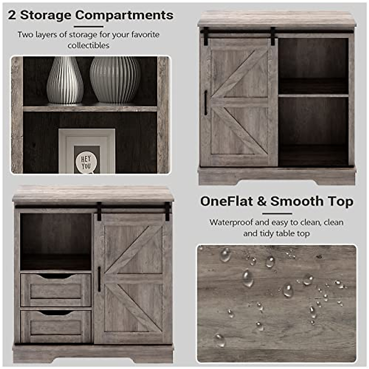 Ahvqevn Farmhouse Coffee Bar Cabinet, 33.64" Coffee Bar Cabinet with 2 Drawers and 3 Open Storage Shelf, Kitchen Hutch Buffet Storage Cabinet Design for Kitchen, Living Room, Entryway, Grey