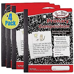 1InTheOffice Primary Composition Notebook k-2, Composition Notebook for Kids, Wide Ruled Composition Notebook, Kids Notebooks for School, 100/Sheets, Red/Marble, 7.5" x 9.75", 4/Pack