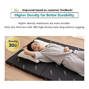 EMOOR 2in Tri-Fold Underlay Mattress Sleeping Mat Start High Resilience Foam 30D/180N Twin (77x38in) Gray, Removable Washable Cover