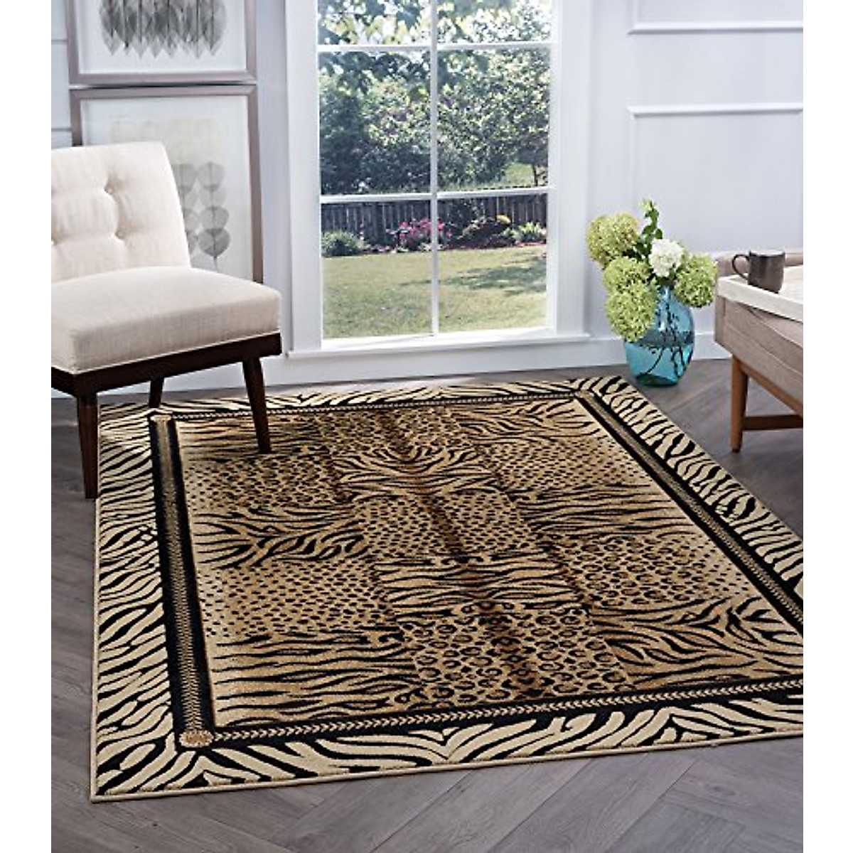 Savannah Contemporary Animal Beige Rectangle Area Rug, 8' x 10'