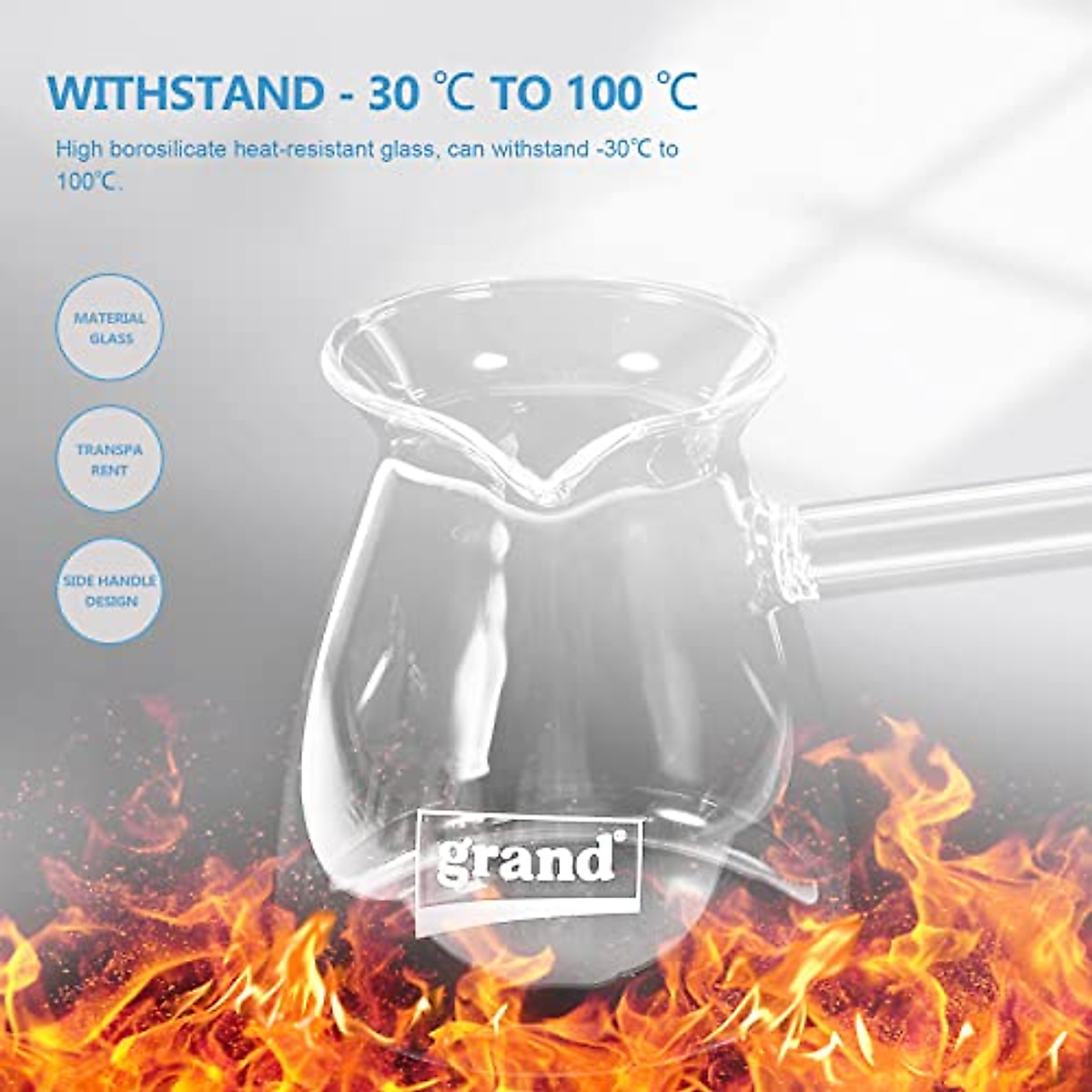 450ML Borosilicate Glass Turkish Coffee Pot Stovetop Tea Maker with Handle Heat Resistant Milk Warmer Hot Chocolate or Butter Melting Pot for Home