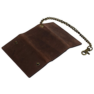 Swiss Marshall Men's RFID Signal Blocking Biker's Vintage Brown Leather Long Tri-fold Chain Checkbook Card ID Wallet (Brown)