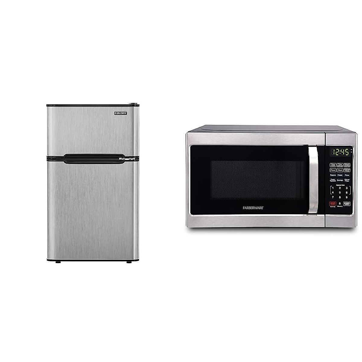 Euhomy Mini Fridge with Freezer, 3.2 Cu.Ft Compact Refrigerator with freezer, 2 Door Mini Fridge & Farberware Countertop Microwave 700 Watts, 0.7 cu ft - Microwave Oven With LED Lighting and Child