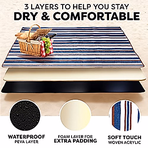 Scuddles Extra Large Picnic & Outdoor Blanket with Pocket for iPhone Keys and More Dual Layers for Outdoor Water-Resistant Handy Mat Tote Spring Summer Camping Blanket Great for The Beach