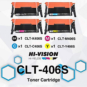 HI-Vision® Replacement for Toner Cartridge CLT-K406S CLT-C406S CLT-Y406S CLT-M406S (1 Black, 1 Cyan, 1 Yellow, 1 Magenta, 4-Pack) Works with CLP-365W, CLX-3305FW, CLX-3305W