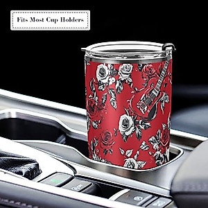HXshaoye Red guitar rose Stainless Steel cup with straw Leak-proof Lid and Straw mug spill proof leak proof for Water, Iced Tea or Coffee portable insulated coffee tumbler termo para bebidas