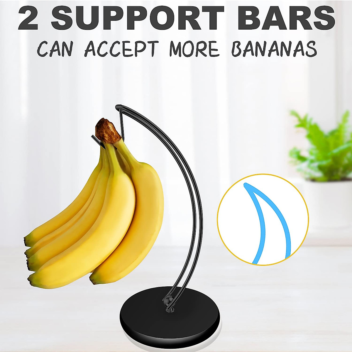 Signice Banana Holder Stand - Newest Patented Modern Banana Tree Hanger with Wood Base Stainless Steel Banana Rack for Home Kitchen Use,Doesn't Tip Over (Full Black)