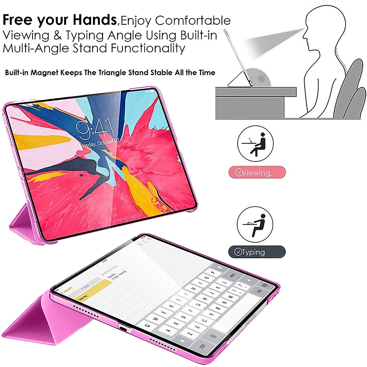 DuraSafe Cases for iPad PRO 12.9 6 5 4 Gen 2022 2021 2020 [iPad 12.9 Inch 6th 5th 4th ] A2436 A2764 A2437 A2766 A2378 A2461 A2379 A2462 A2229 A2069 A2233 Hard Smart PC Translucent Back Cover - Pink