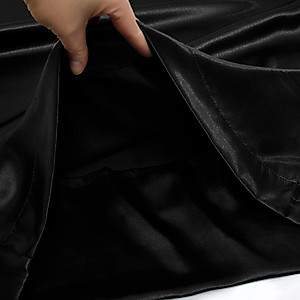 VACVELT 4pcs Extra Deep Pocket Satin Sheets Queen Size Bed Set, Black Satin Sheet Set Fit 18-24 Inch Deep Pocket Mattress, Silky & Luxury Satin Bedding Set Soft & Ultra Deep Fitted Sheet Set