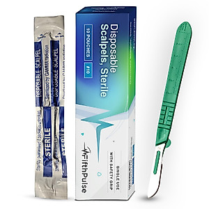 Disposable Surgical Scalpel Knife #10 - Ten Individually Wrapped Sterile Scalpel Blades - Dermaplaning Tool for Face Professional - Surgical Blade Scalpels with Safety Grip