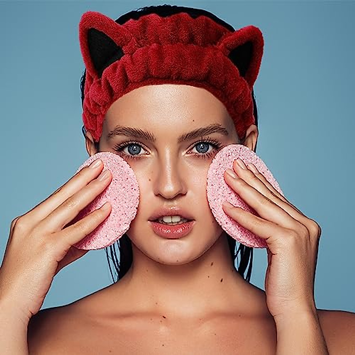 Hofar Cat Face Wash Headband Hairband with Cat Ears Coral Fleece Cartoon Cute Creative Hair Accessories
